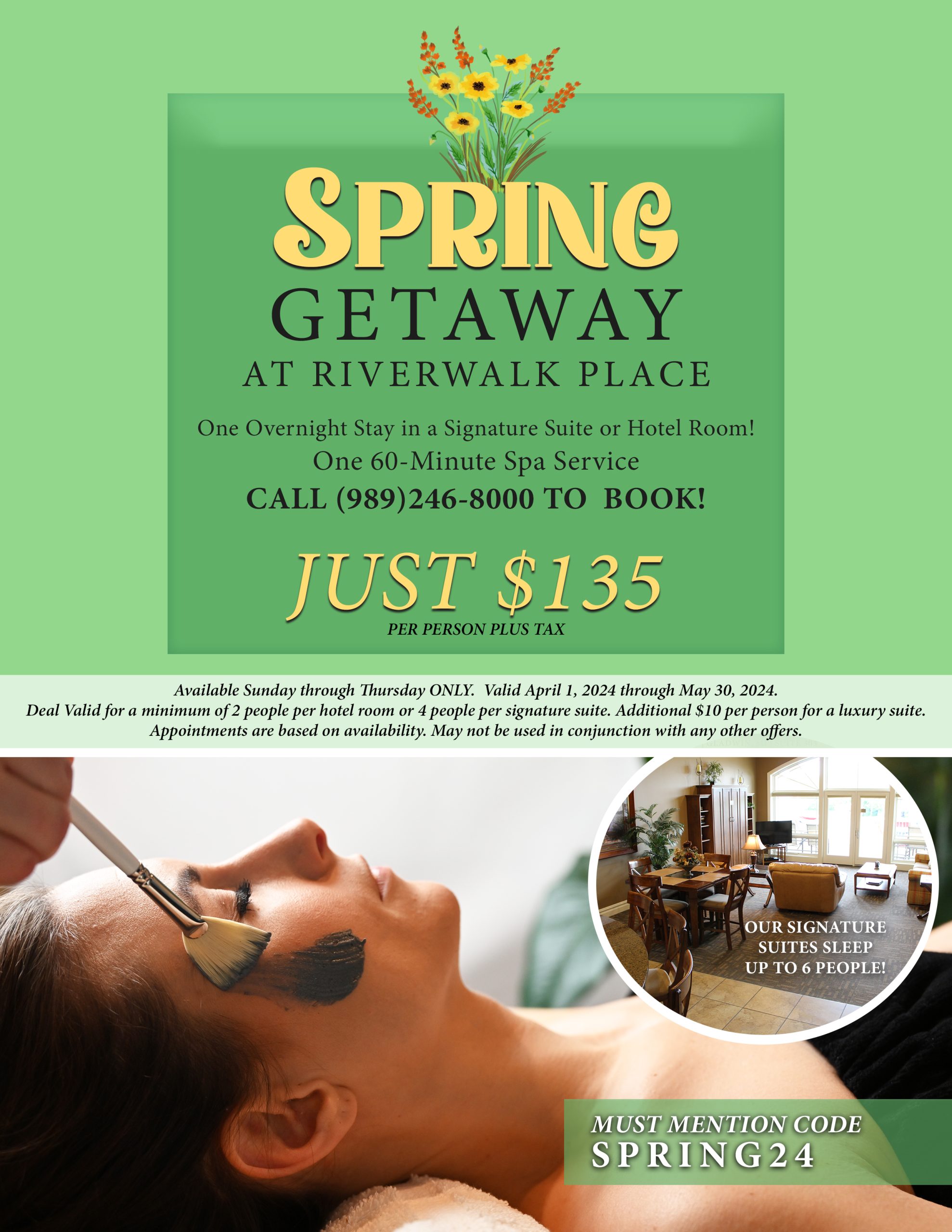 Spring Getaway 8.5X11 Flyer - Riverwalk Place Resort & Spa